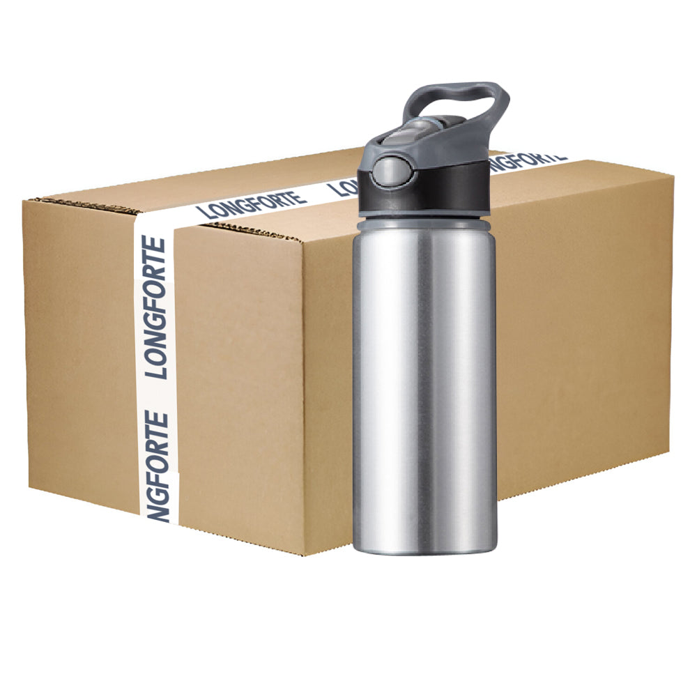 FULL CARTON - 50 x EXPLORER Water Bottles - 650ml - SILVER/ BLACK ...