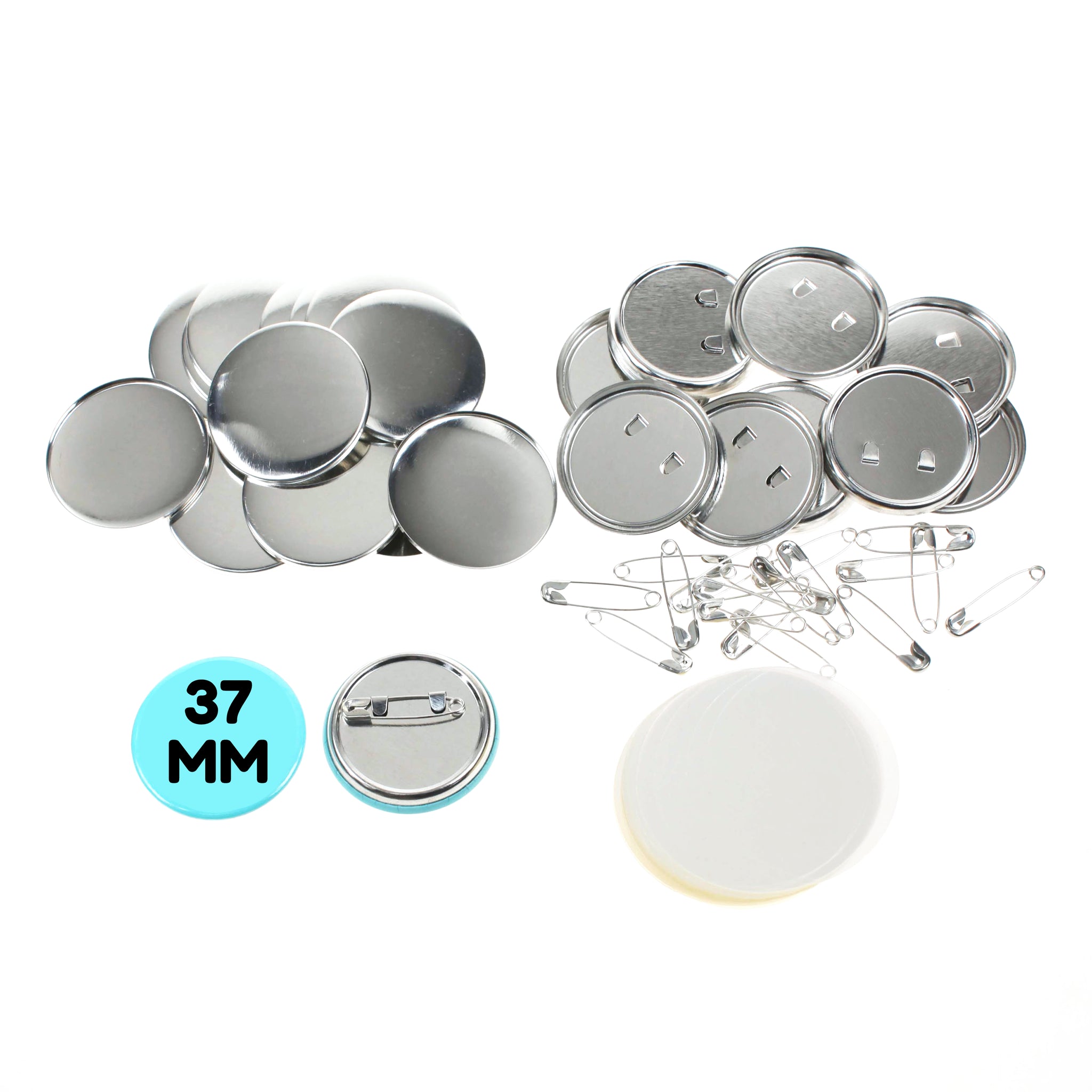 Pack of 100 Blank 37mm Button Badge Making Components with SAFETY Pin ...